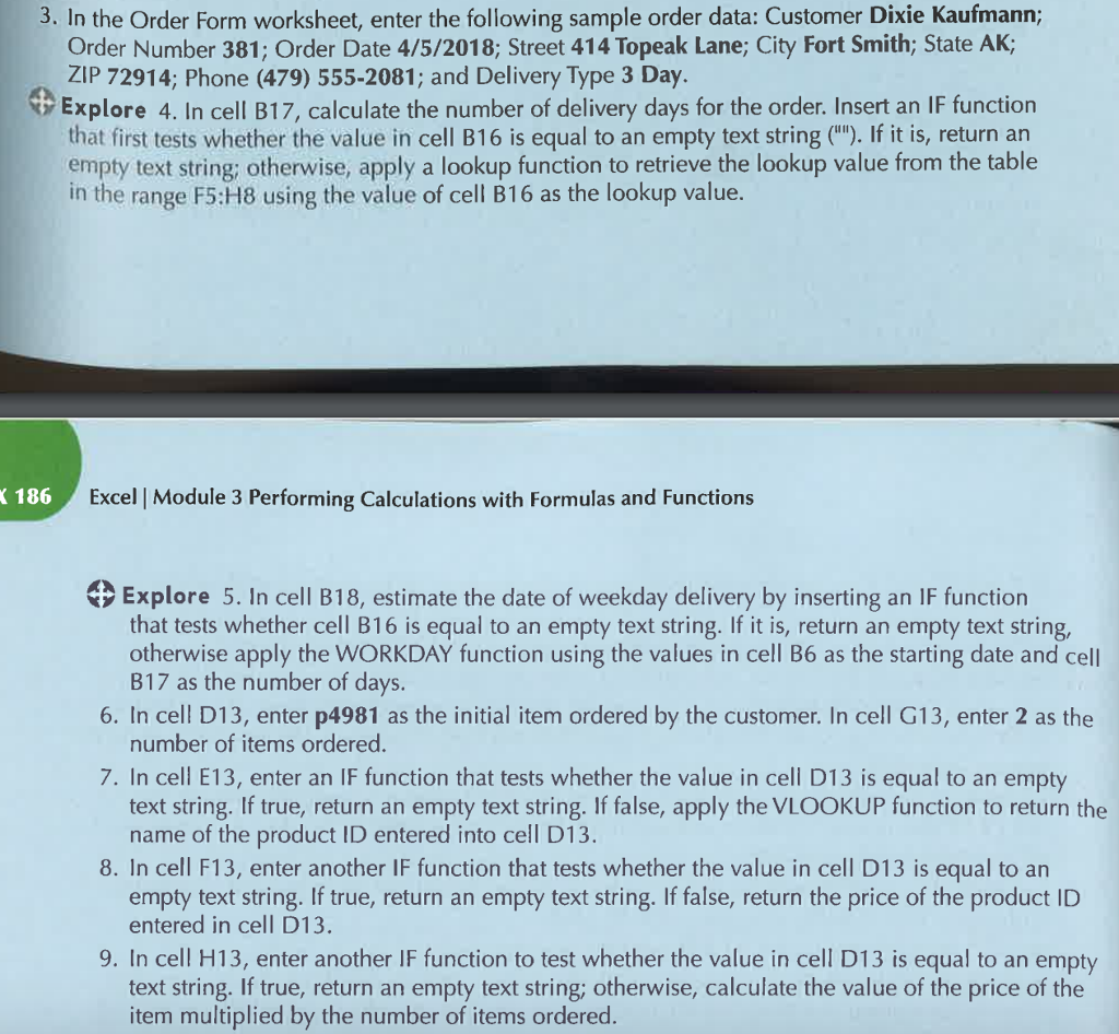 Solved 3. In the Order Form worksheet, enter the following | Chegg.com
