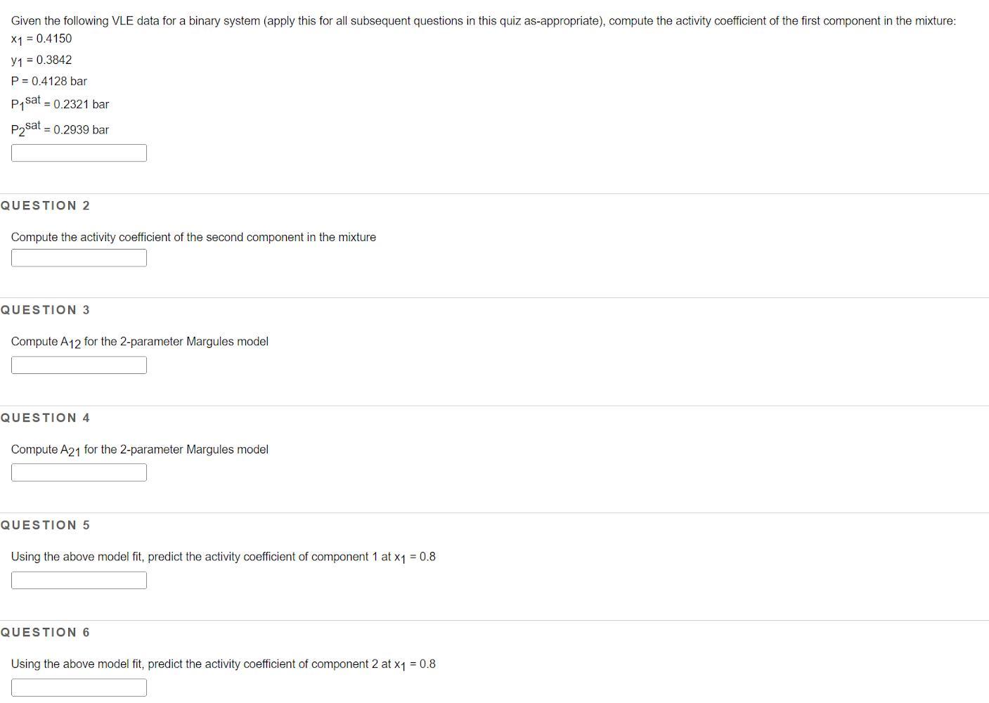 Solved Given the following VLE data for a binary system | Chegg.com