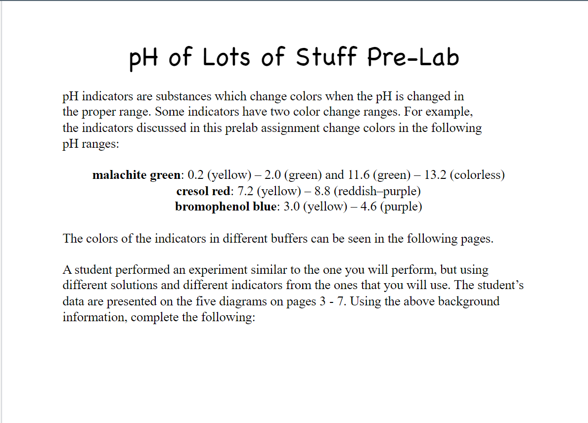Solved pH of Lots of Stuff Pre-Lab pH indicators are | Chegg.com