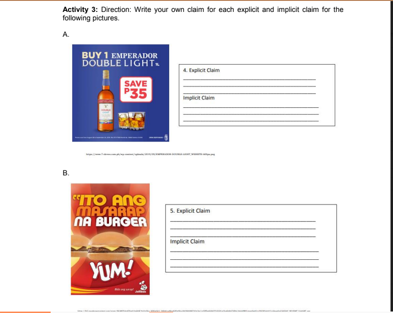 Solved Direction: Write your own claim for each explicit and | Chegg.com