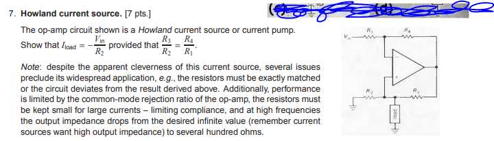 Solved 7. Howland current source. [7 pts.] The op-amp | Chegg.com