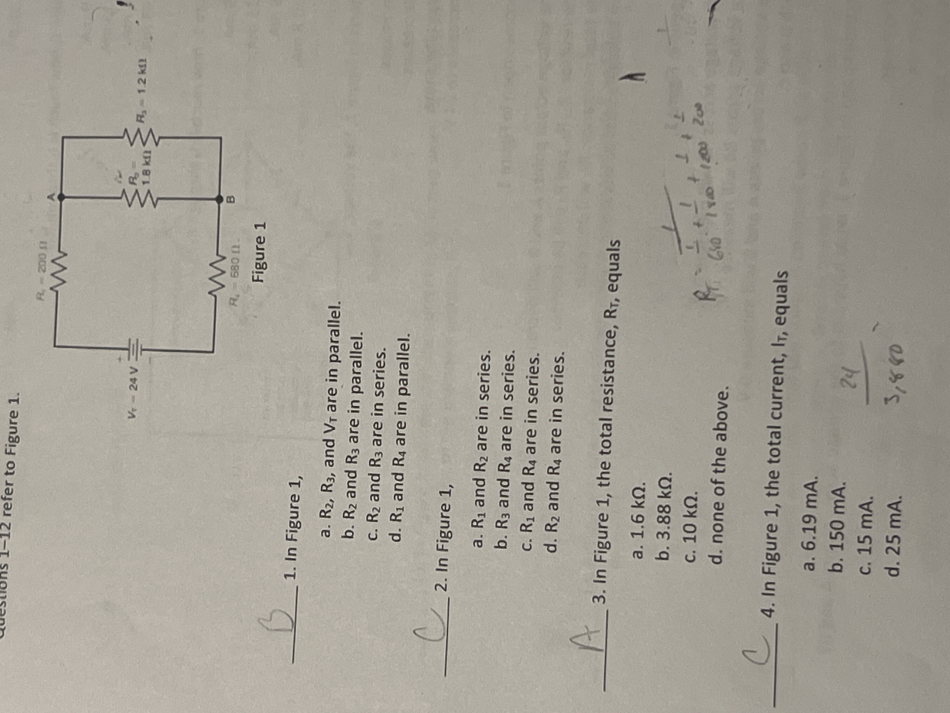 Solved 1. In Figure 1, a. R2,R3, and VT are in parallel. b. | Chegg.com