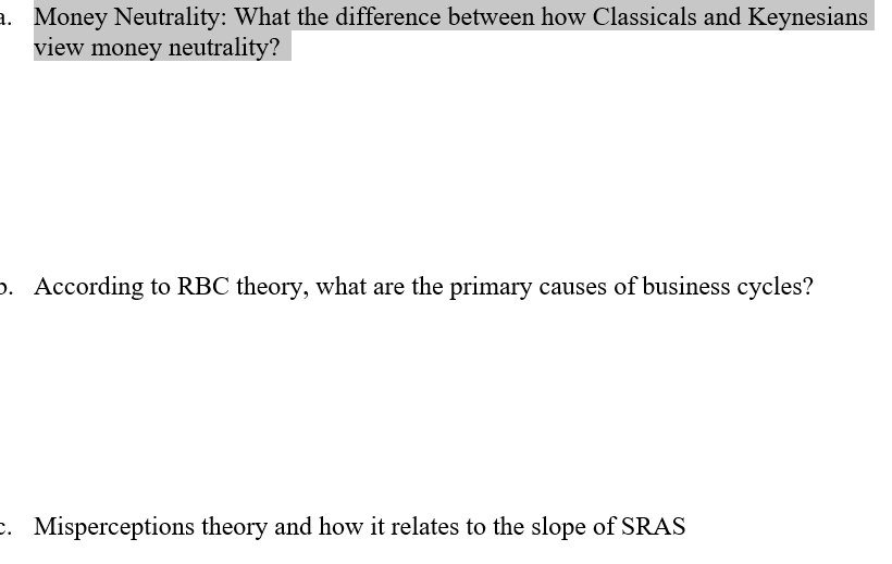 Solved 1. Money Neutrality: What the difference between how | Chegg.com