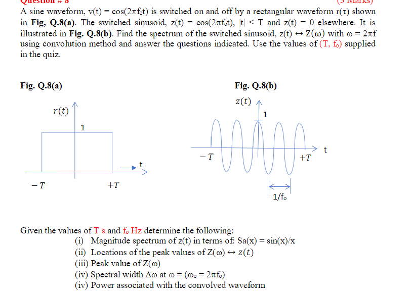 Solved A sine waveform, v(t) = cos(2nft) is switched on and | Chegg.com