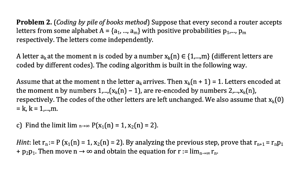 Problem 2. (Coding by pile of books method) Suppose | Chegg.com
