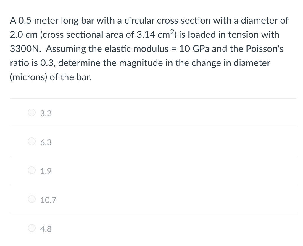 Solved A 0.5 meter long bar with a circular cross section | Chegg.com