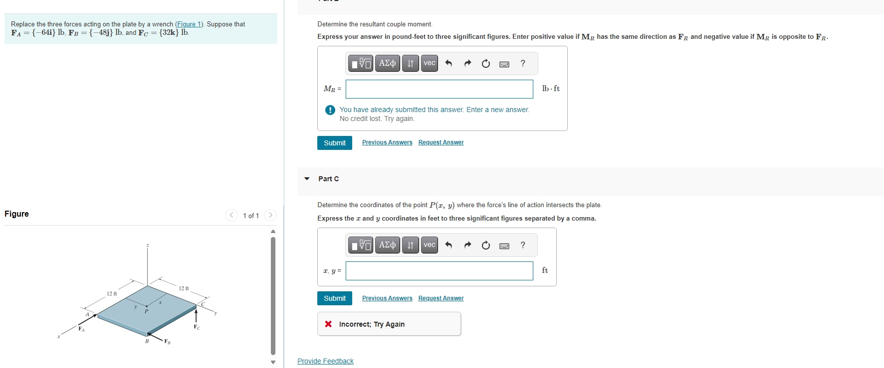 Solved Replace the three forces acting on the plate by a | Chegg.com