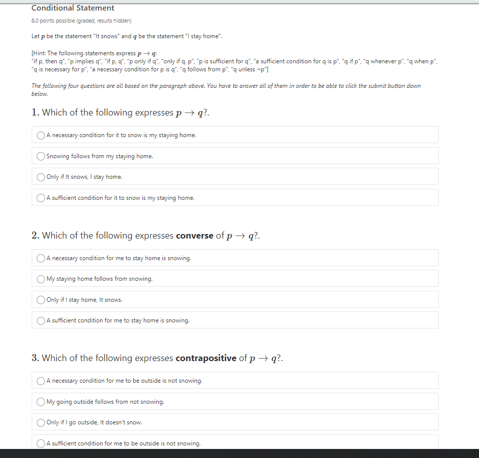 Solved Conditional Statement 8.0 points possible (graded, | Chegg.com