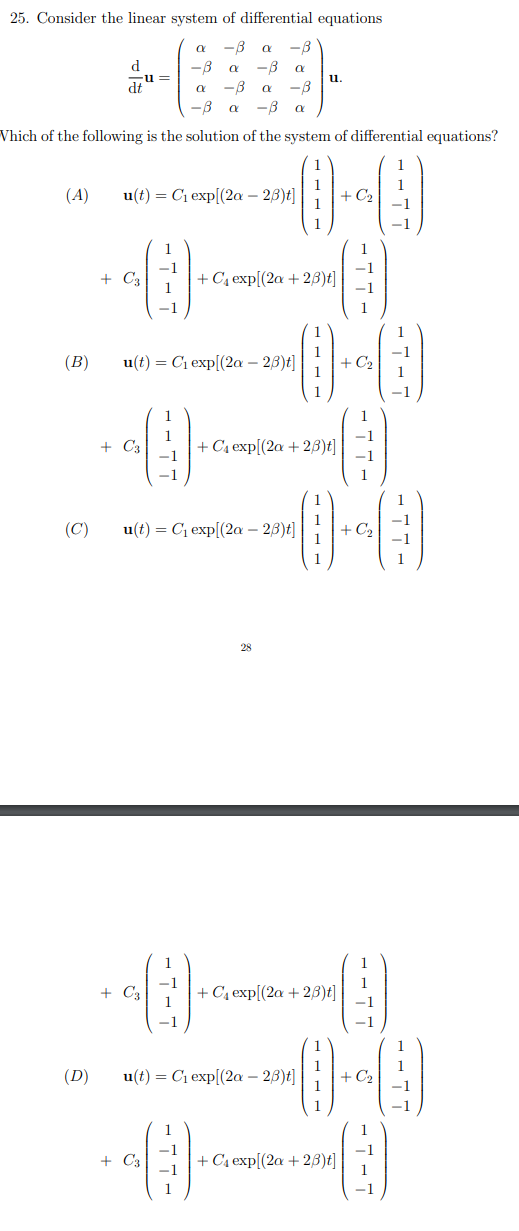 Solved 25. Consider the linear system of differential | Chegg.com
