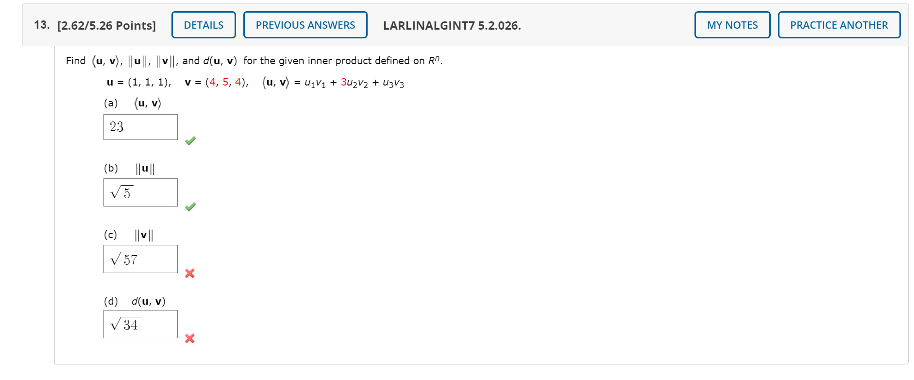 Solved 13. [2.62/5.26 Points] DETAILS PREVIOUS ANSWERS | Chegg.com