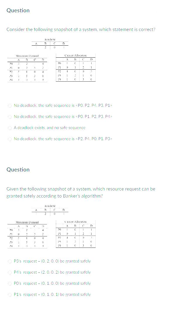 Solved Consider the following snapshot of a system, which | Chegg.com
