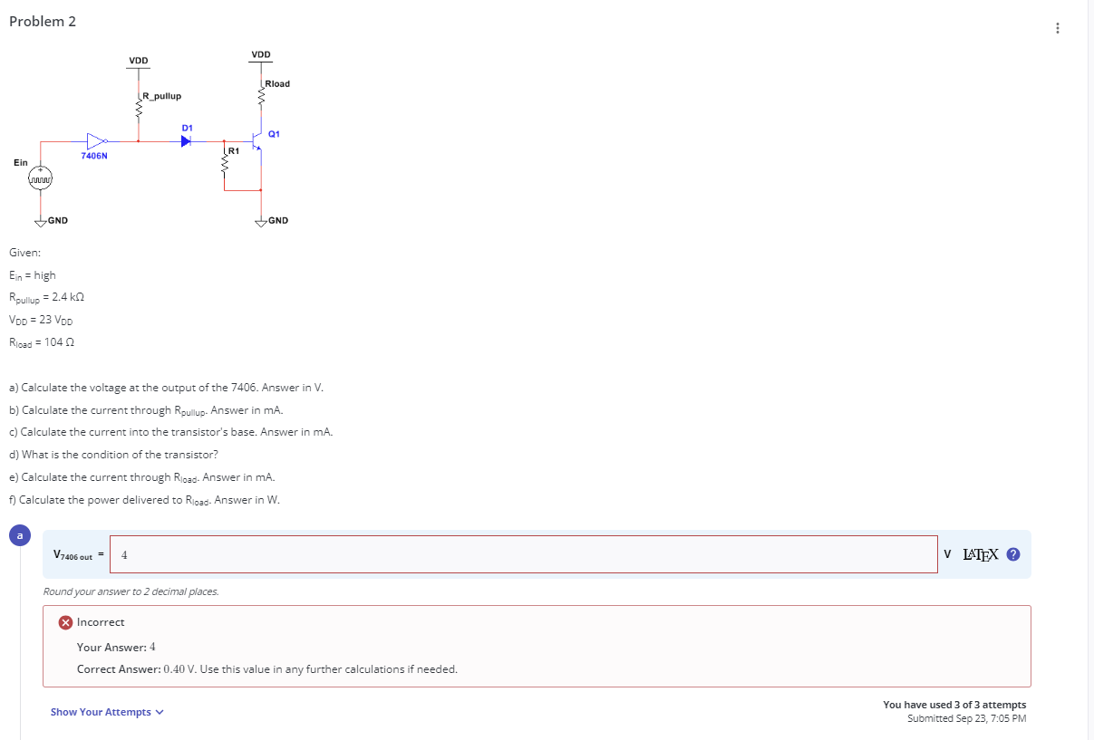 Solved Problem 2 Given: Ein = high Rpullup | Chegg.com