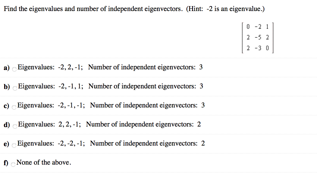 Solved Find the eigenvalues and number of independent | Chegg.com