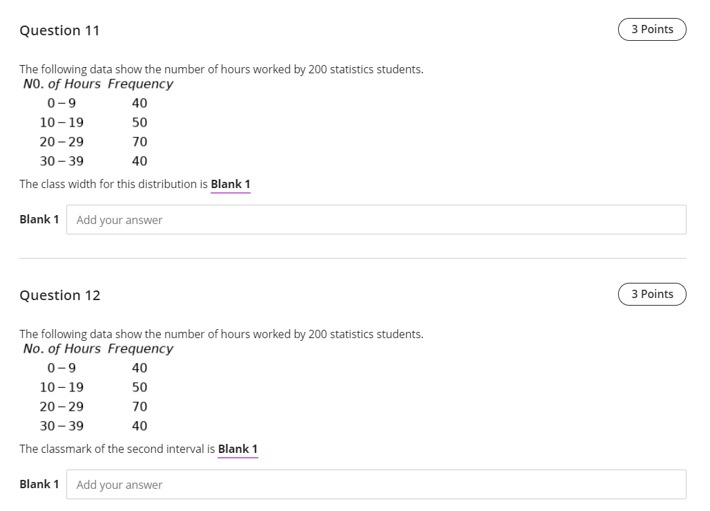Solved Question 11 3 Points The following data show the | Chegg.com
