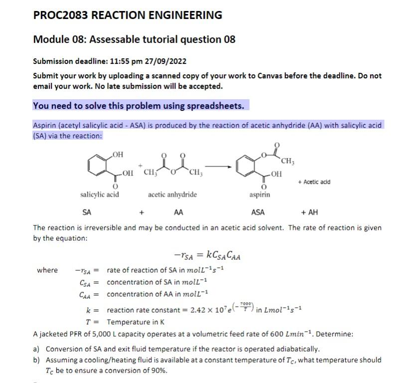 Solved PROC2083 REACTION ENGINEERING Module 08: Assessable | Chegg.com