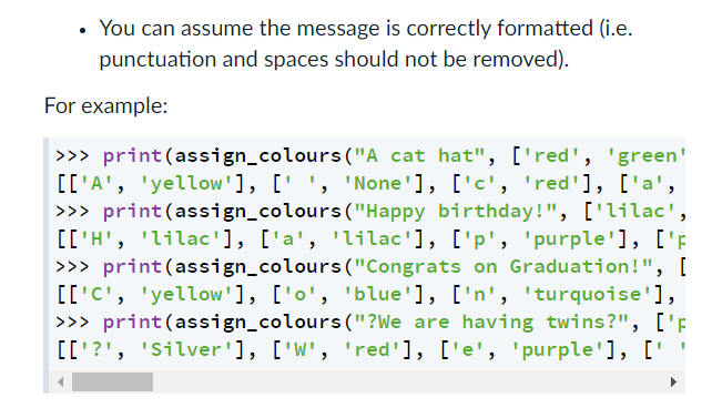 Solved Write a function assign_colours (message, | Chegg.com