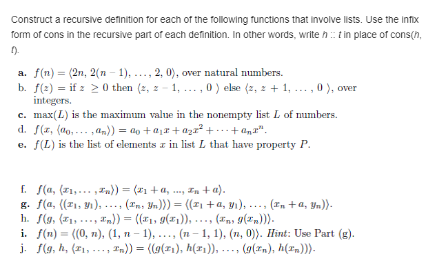 Solved Construct a recursive definition for each of the | Chegg.com