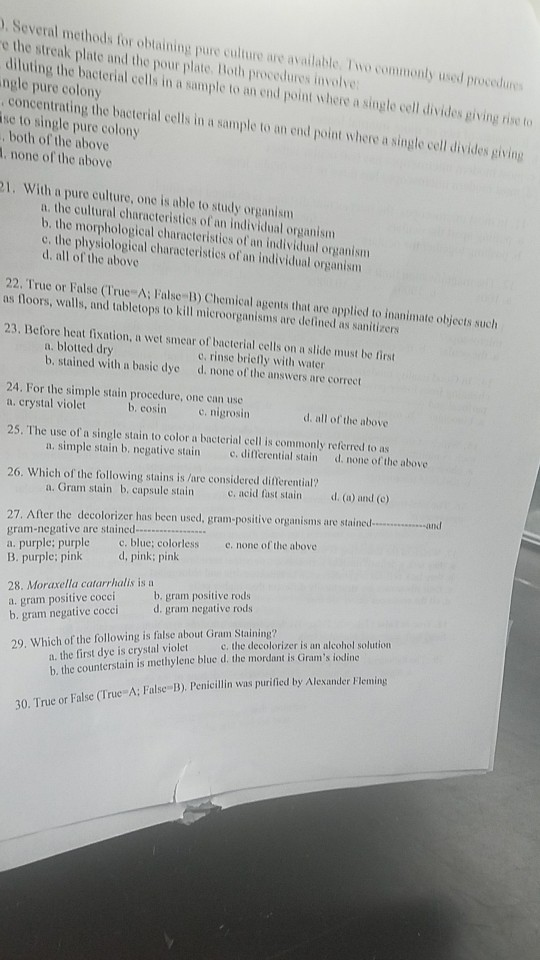 Solved . Several methods for obtaining pure culture are | Chegg.com