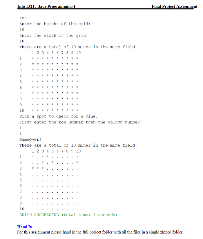Solved Final Project Clone of the Minesweeper Game. What | Chegg.com