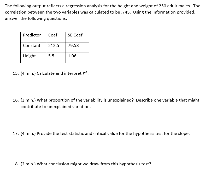 Solved The following output reflects a regression analysis | Chegg.com
