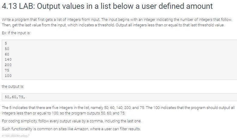 Solved 4.13 LAB: Output values in a list below a user | Chegg.com