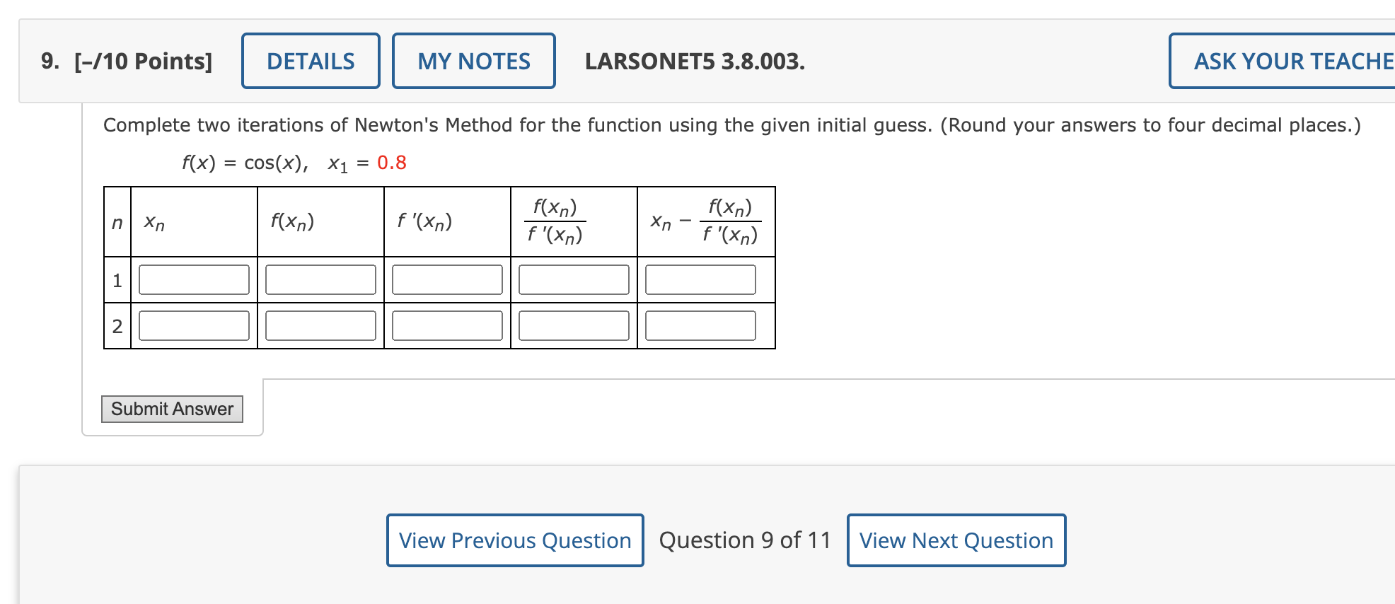 Solved Complete two iterations of ﻿Newton's Method for the | Chegg.com