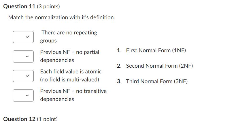 Solved Match the normalization with it's definition. There | Chegg.com