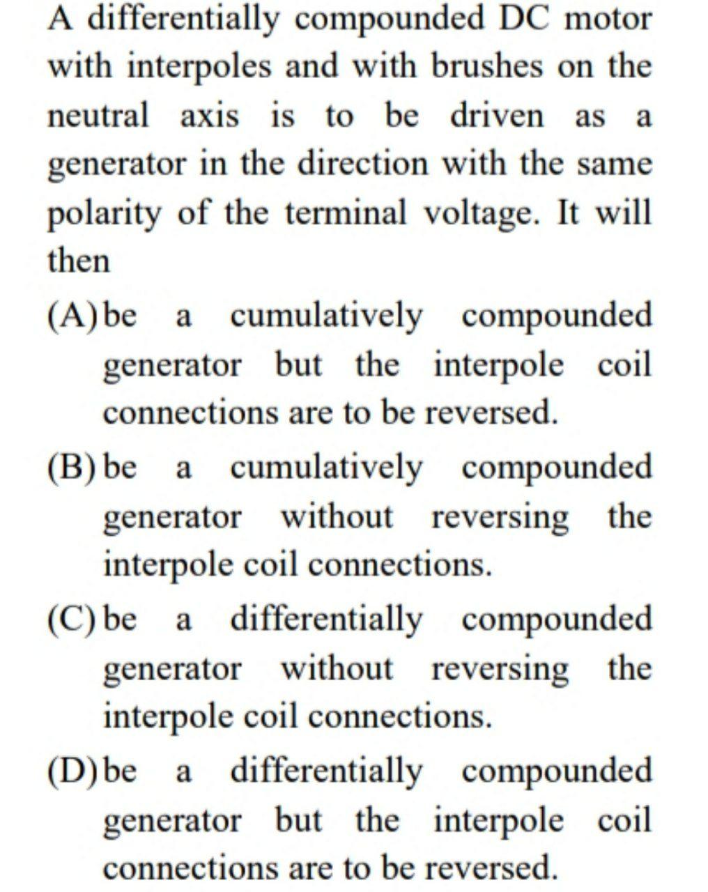 Solved A differentially compounded DC motor with interpoles | Chegg.com