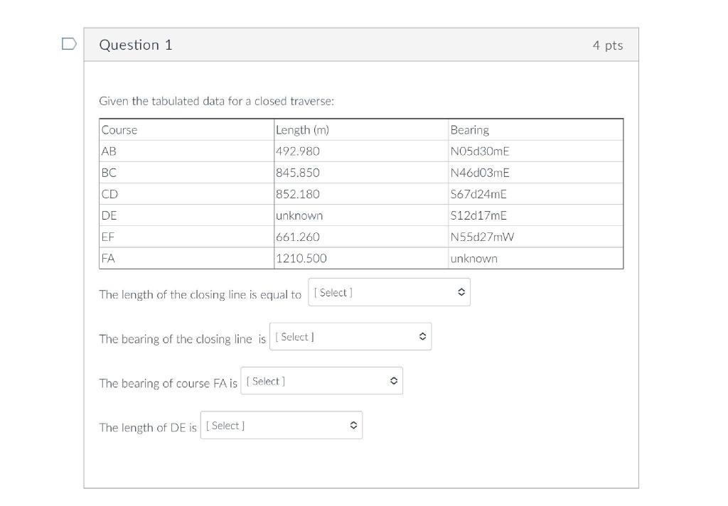 Solved U Question 1 4 pts Given the tabulated data for a | Chegg.com