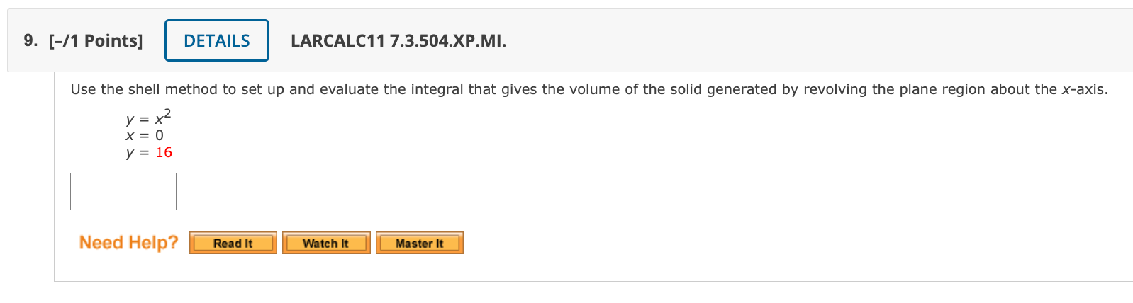 Solved 9. [-/1 Points] DETAILS LARCALC11 7.3.504.XP.MI. Use | Chegg.com