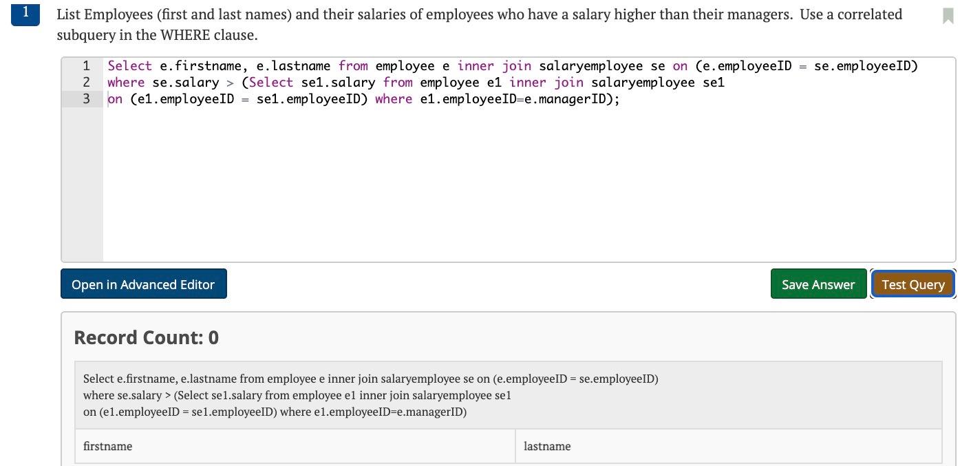 Solved 5.3s Correlated subqueries 3 These are queries that | Chegg.com