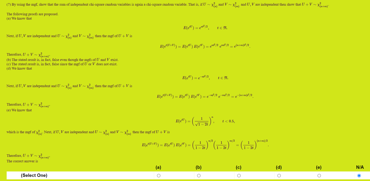 Solved 7 By Using The Mgf Show That The Sum Of