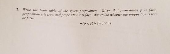 Solved Write the truth table of the given proposition. Given | Chegg.com
