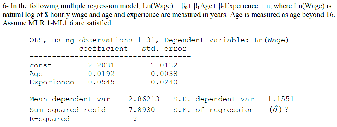 Solved 6- In the following multiple regression model, | Chegg.com