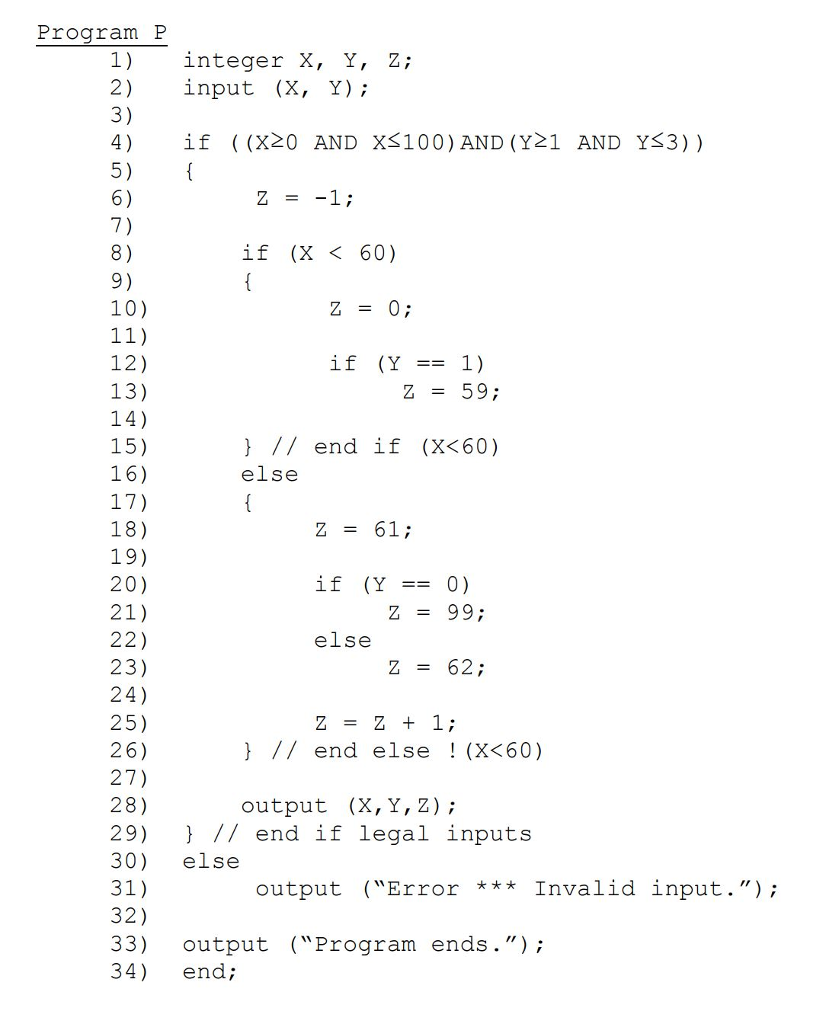 Solved Program P 1) integer X, Y, Z; 2)input (X, Y) 3) 4) if | Chegg.com