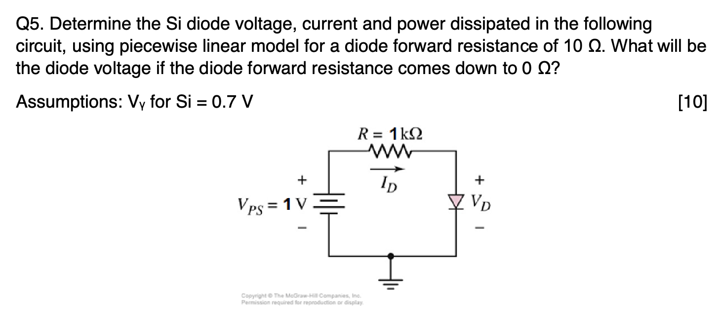 Solved Q5. Determine the Si diode voltage, current and power | Chegg.com