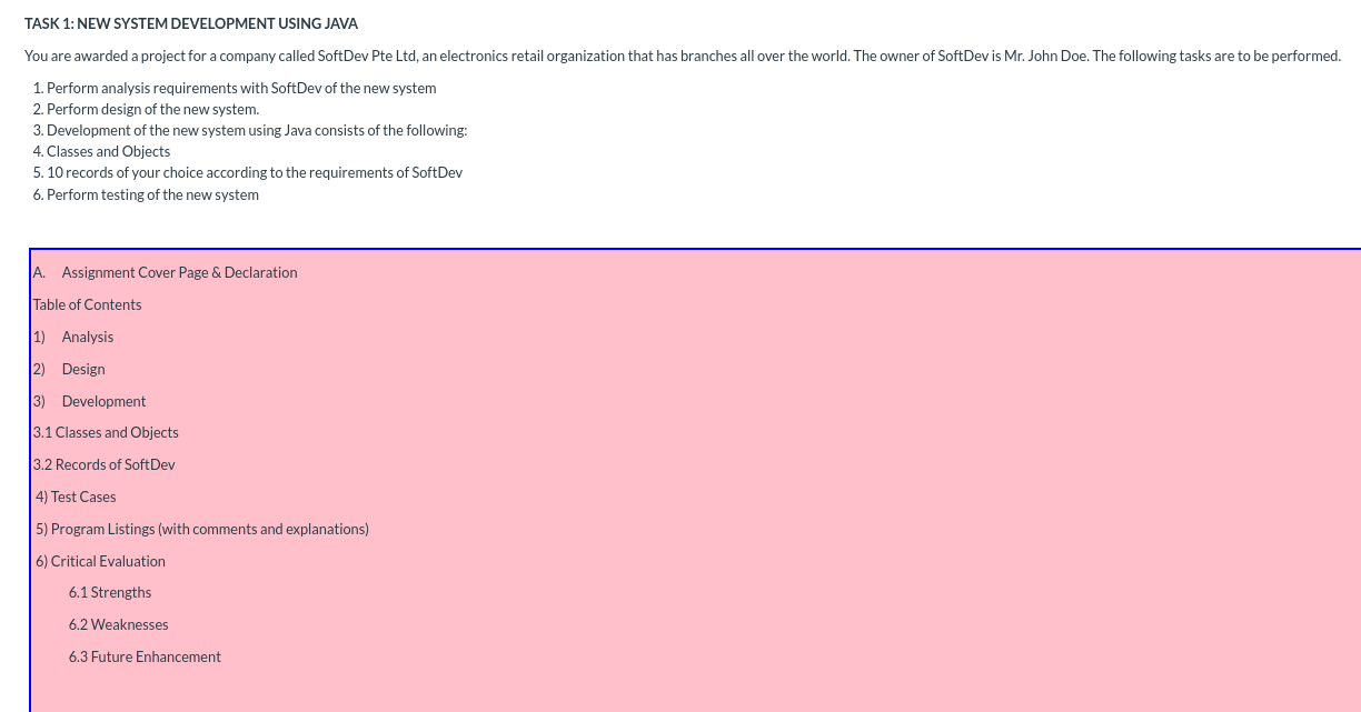 Solved Task 1 New System Development Using Java You Are 7821