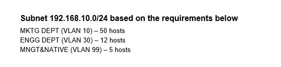 Solved Subnet 192.168.10.0/24 based on the requirements | Chegg.com