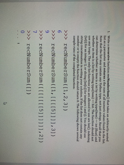 Solved Write a recursive function recNumberSum0 that takes | Chegg.com