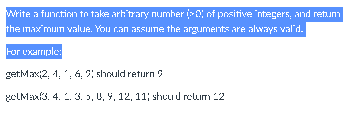 Solved Write a function to take arbitrary number (>0) of | Chegg.com