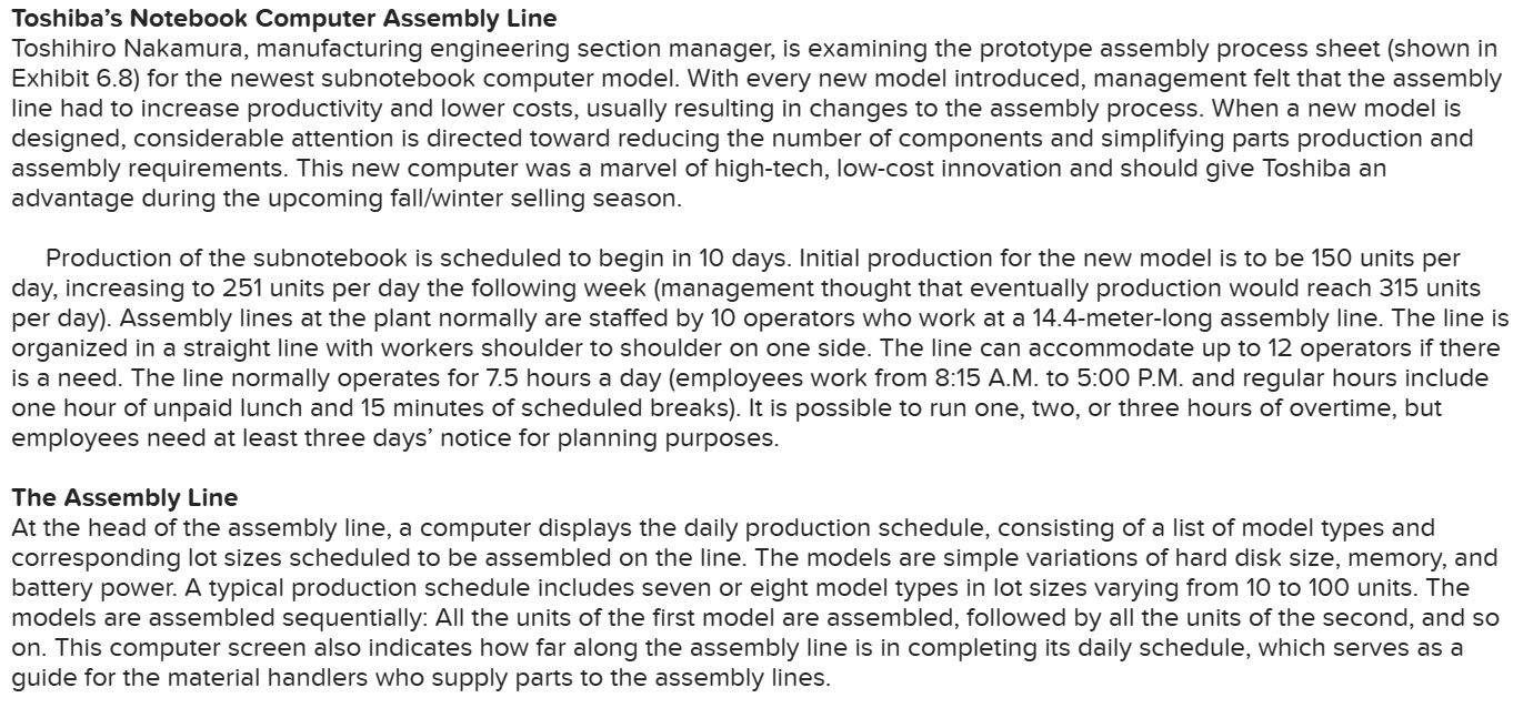 Solved Toshiba's Notebook Computer Assembly Line Toshihiro | Chegg.com