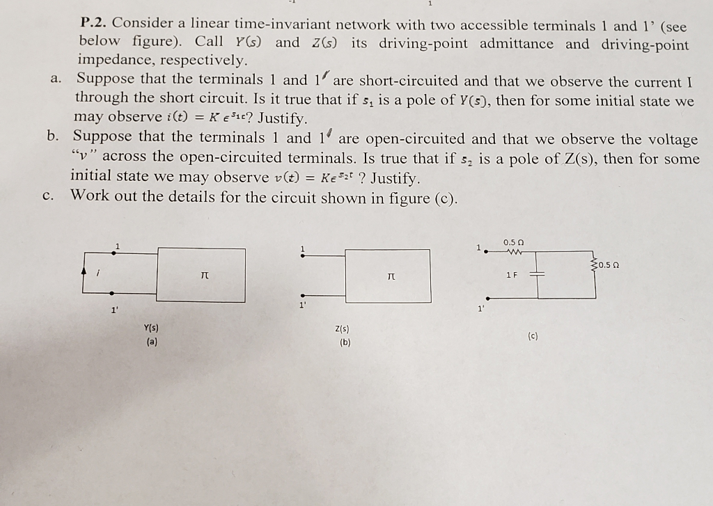 Solved P.2. Consider a linear time-invariant network with | Chegg.com