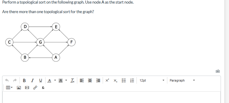 Solved Perform a topological sort on the following graph. | Chegg.com