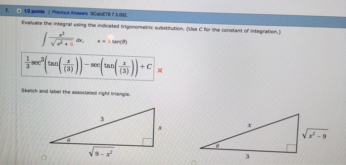Solved 7. O 1/2 points 1 Previous Answers SCalcET8 7.3.002. | Chegg.com