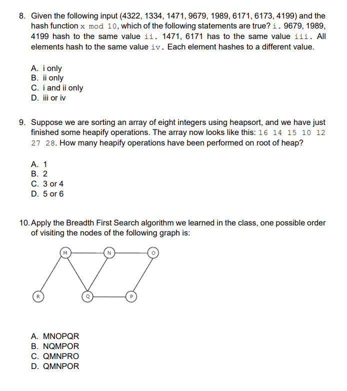 Solved 8. Given the following input (4322, 1334, 1471, 9679, | Chegg.com