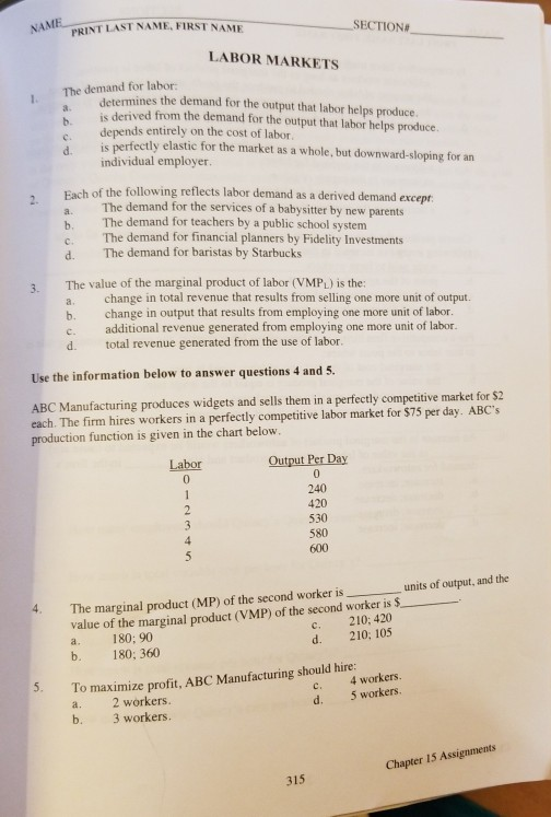 Solved NAME PRINT LAST NAME, FIRST NAME SECTION LABOR | Chegg.com