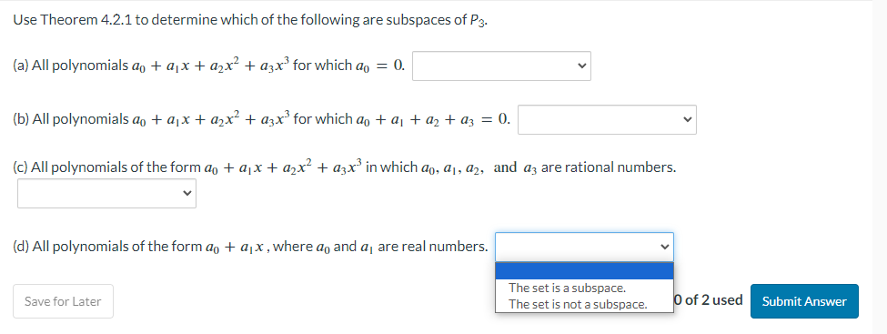 Use Theorem 4.2.1 to determine which of the following | Chegg.com