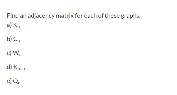 Solved Find an adjacency matrix for each of these graphs. a) | Chegg.com