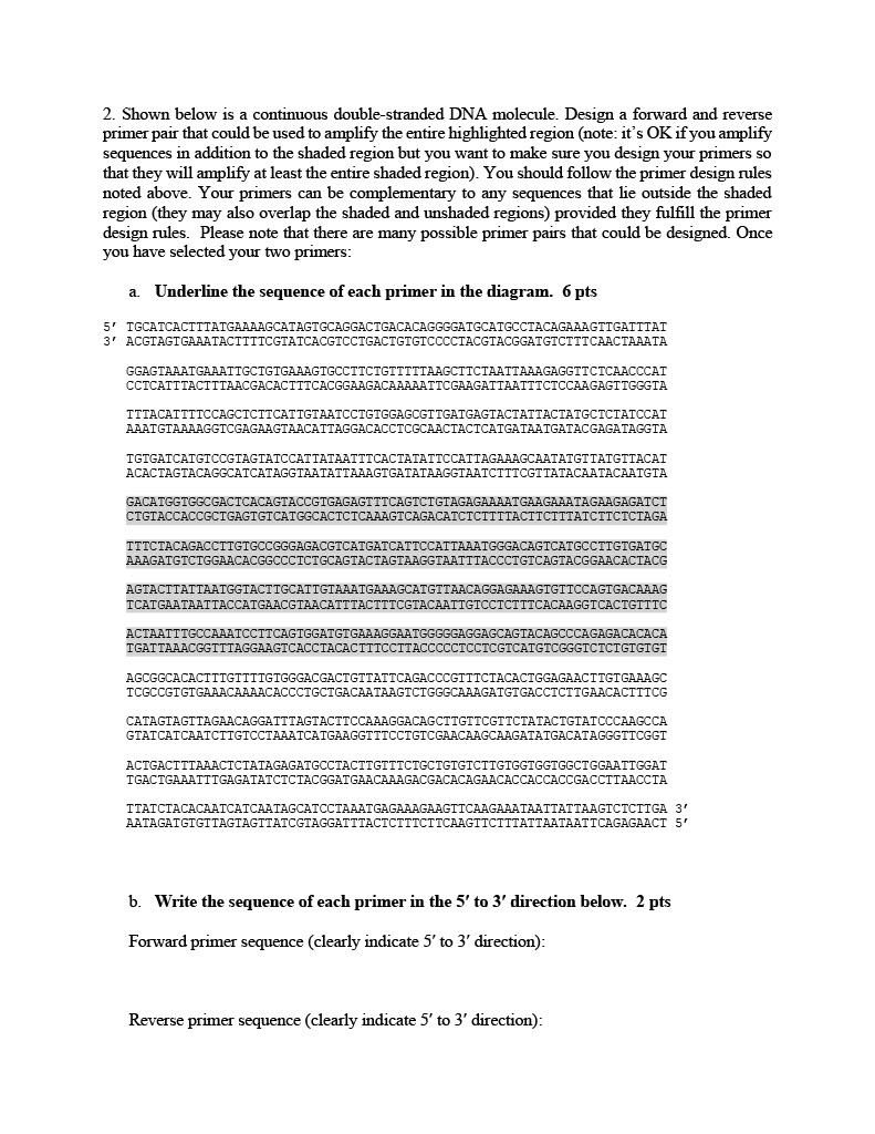 Solved for 2a, underline the primer sequence in the diagram, | Chegg.com