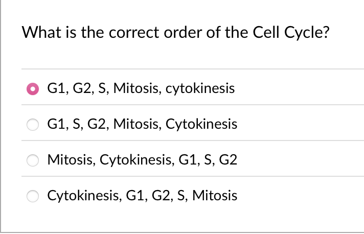 Solved What is the correct order of the Cell Cycle?G1, ﻿G2, | Chegg.com
